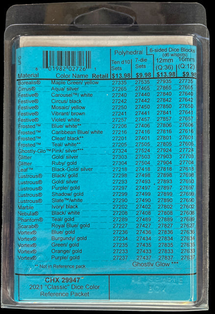 Chessex Dice Color Reference Packet - Ace Cards Sdn Bhd